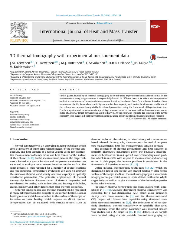 3D thermal tomography with experimental measurement data