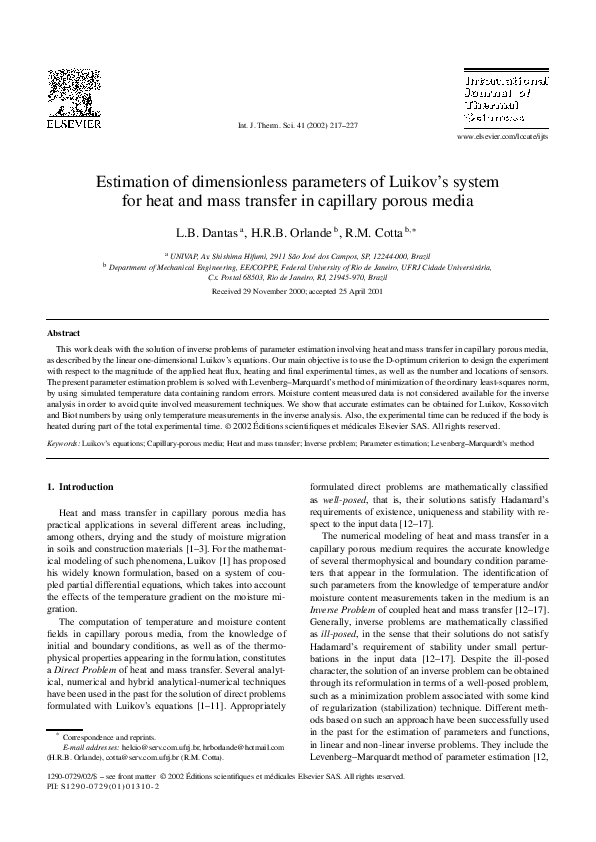 (PDF) Estimation of dimensionless parameters of Luikov's system for ...
