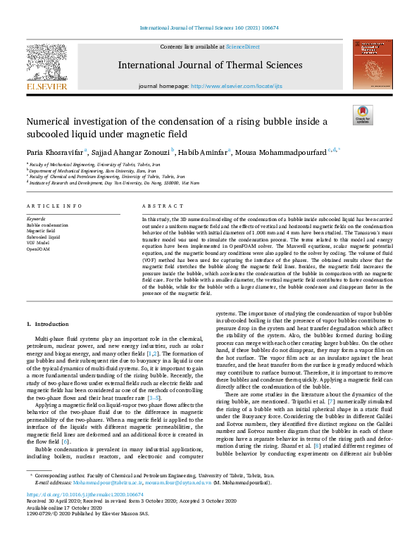 (PDF) Numerical investigation of the condensation of a rising bubble inside a subcooled liquid ...