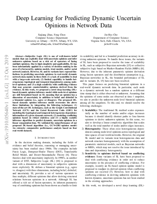 (PDF) Deep Learning for Predicting Dynamic Uncertain Opinions in Network Data