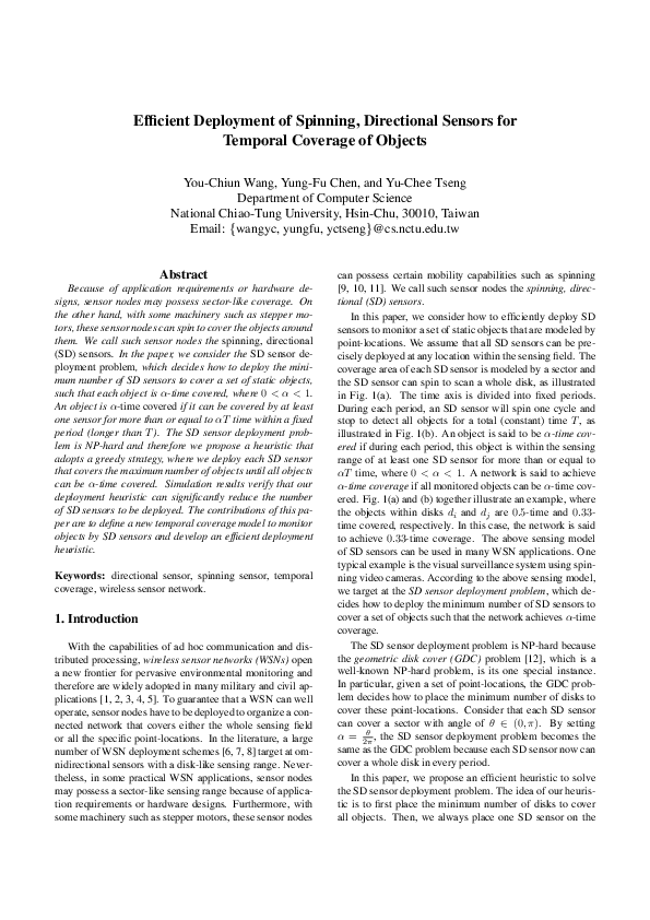 (PDF) Efficient Deployment of Spinning, Directional Sensors for ...