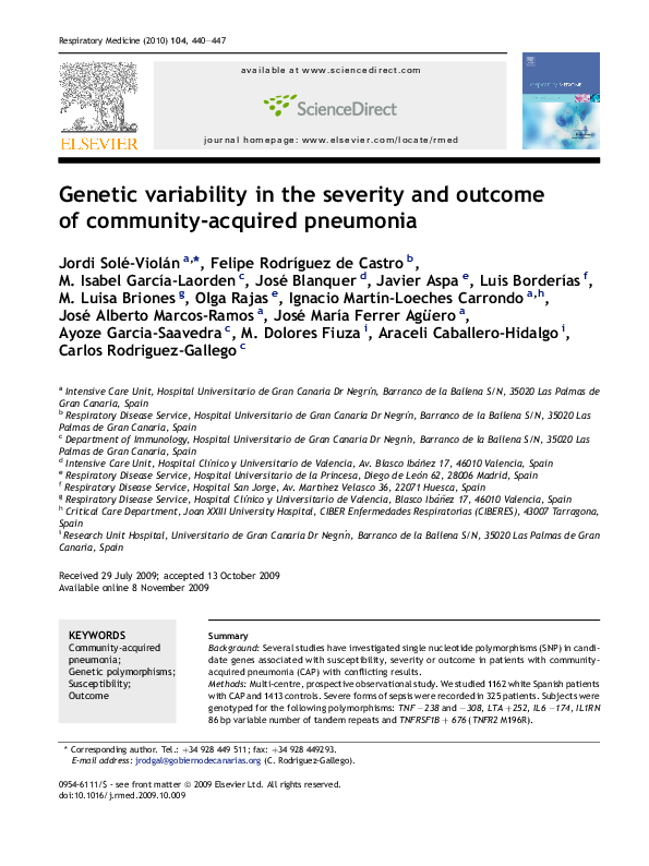 (PDF) Genetic variability in the severity and outcome of community ...