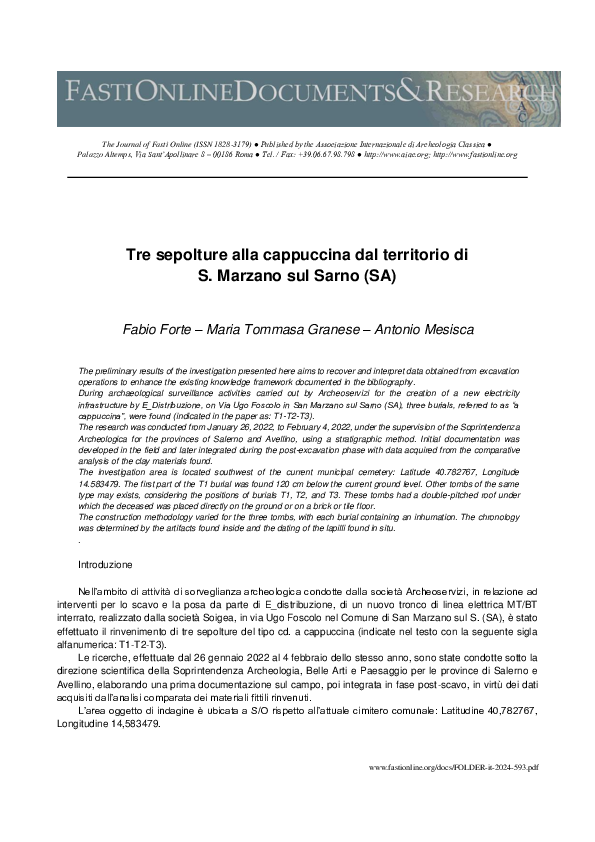 (PDF) Fabio Forte, Maria Tommasa Granese, Antonio Mesisca (2024): "Tre ...