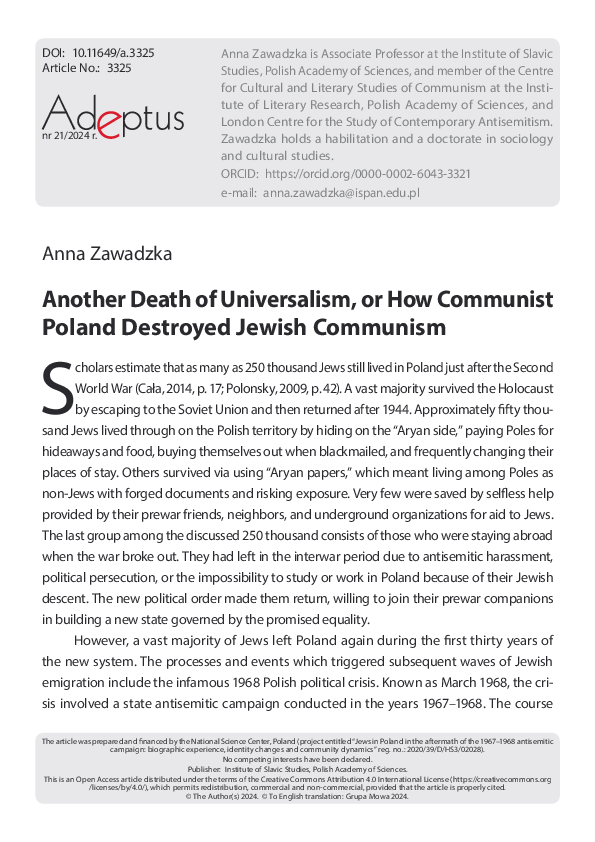 Another Death of Universalism, or How Communist Poland Destroyed Jewish ...