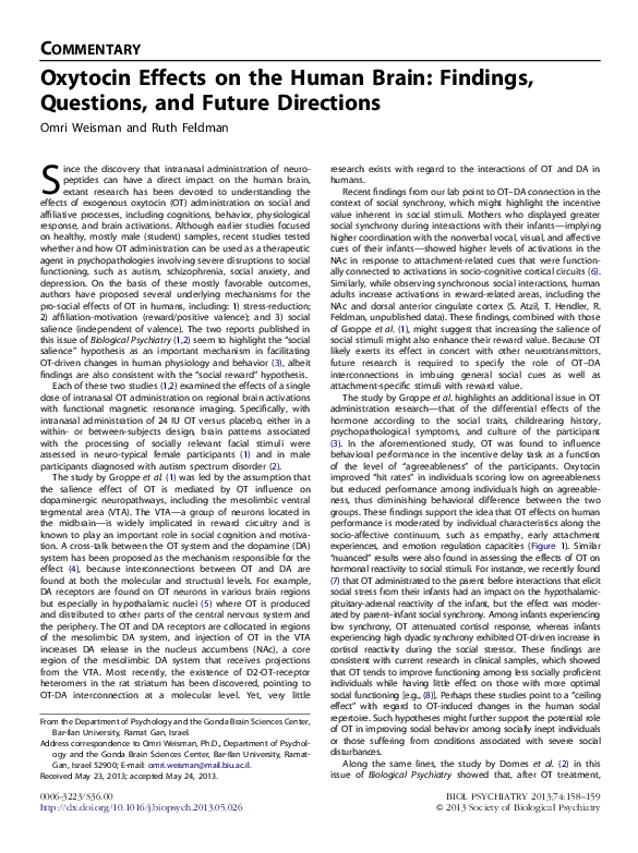 (PDF) Oxytocin Effects on the Human Brain: Findings, Questions, and ...