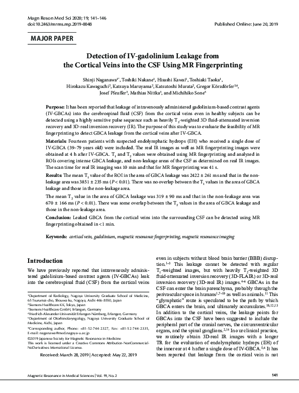 (PDF) Detection of IV-gadolinium Leakage from the Cortical Veins into ...