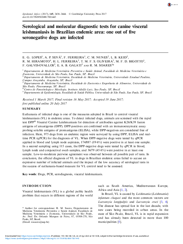 (PDF) Serological and molecular diagnostic tests for canine visceral ...