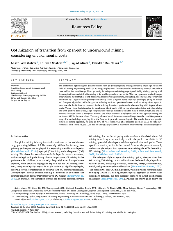 (PDF) Optimization of transition from open-pit to underground mining considering environmental costs