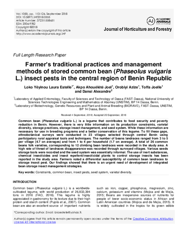 (PDF) Farmers traditional practices and management methods of stored common bean (Phaseolus ...
