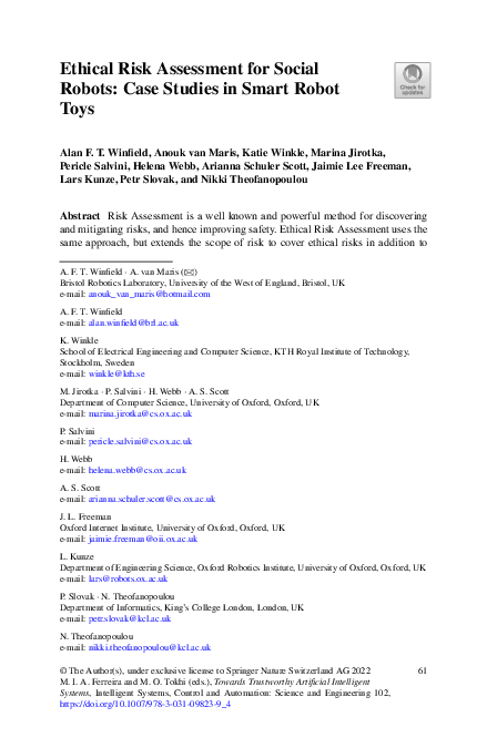 (PDF) Ethical Risk Assessment for Social Robots: Case Studies in Smart ...