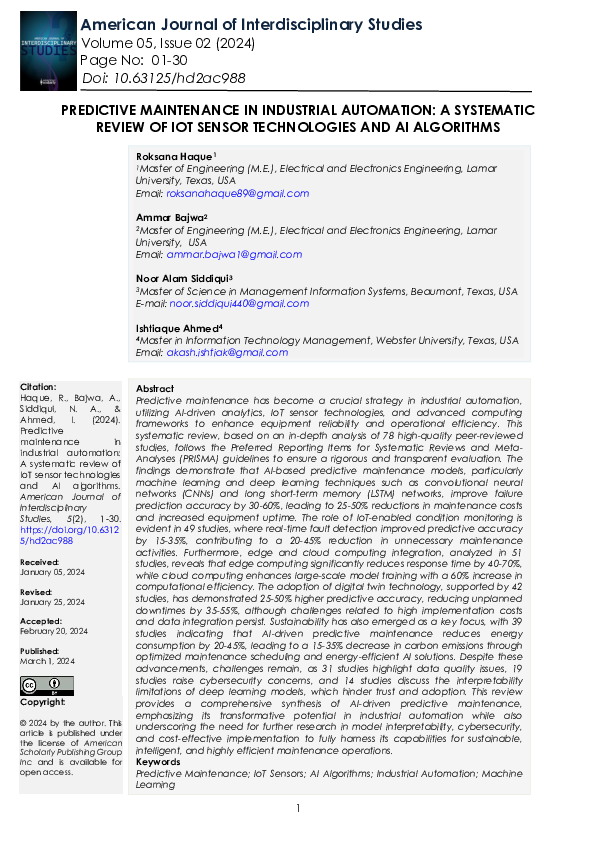 (PDF) PREDICTIVE MAINTENANCE IN INDUSTRIAL AUTOMATION: A SYSTEMATIC REVIEW OF IOT SENSOR ...