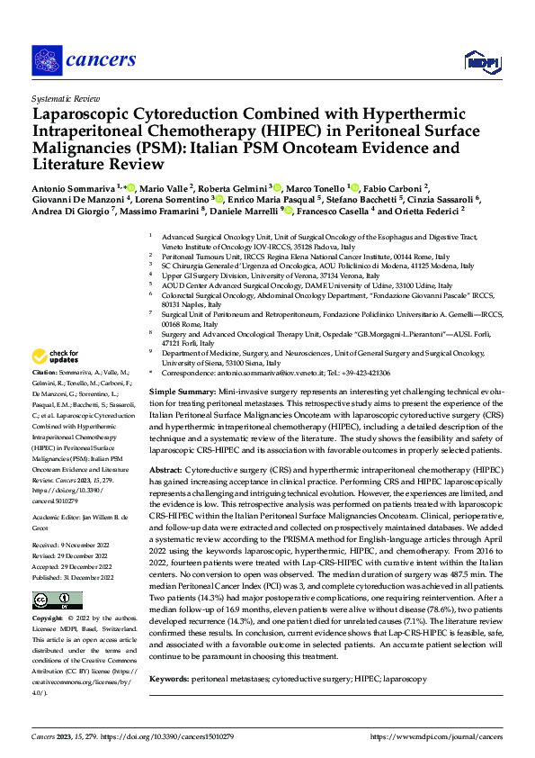 (PDF) Laparoscopic Cytoreduction Combined with Hyperthermic ...