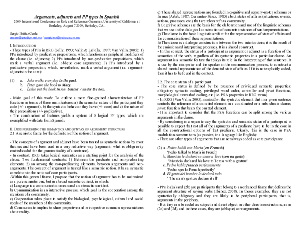 (PDF) Arguments, Adjuncts and PP Types in Spanish