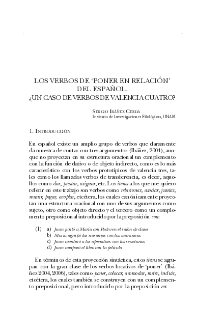 (PDF) Los verbos de ‘poner en relación’ del español. ¿Un caso de verbos ...
