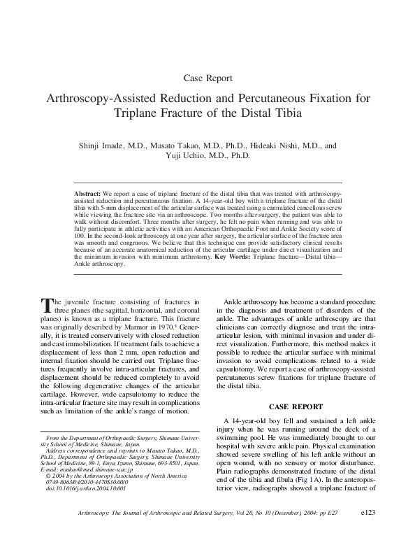 (PDF) Arthroscopy-assisted reduction and percutaneous fixation for ...