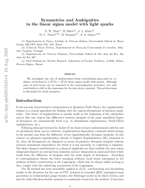 (PDF) Symmetries and Ambiguities in the Linear Sigma Model with Light ...