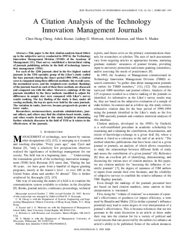 (PDF) A citation analysis of the technology innovation management journals