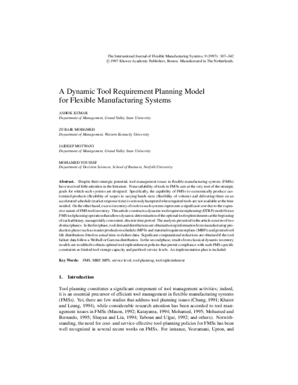 (PDF) A Dynamic Tool Requirement Planning Model for Flexible ...