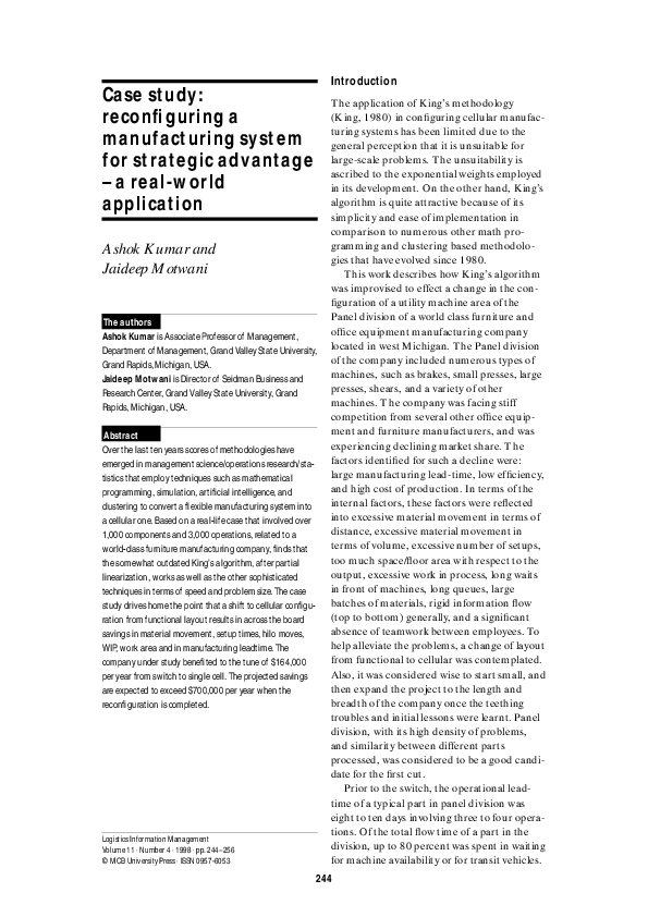 (PDF) Case study: reconfiguring a manufacturing system for strategic advantage ‐ a real‐world ...