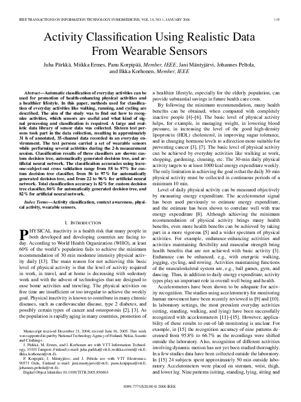 Pdf Activity Classification Using Realistic Data From Wearable Sensors