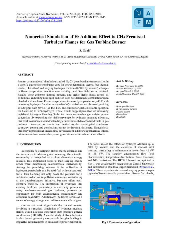 (PDF) Numerical Simulation of H2 Addition Effect to CH4 Premixed ...