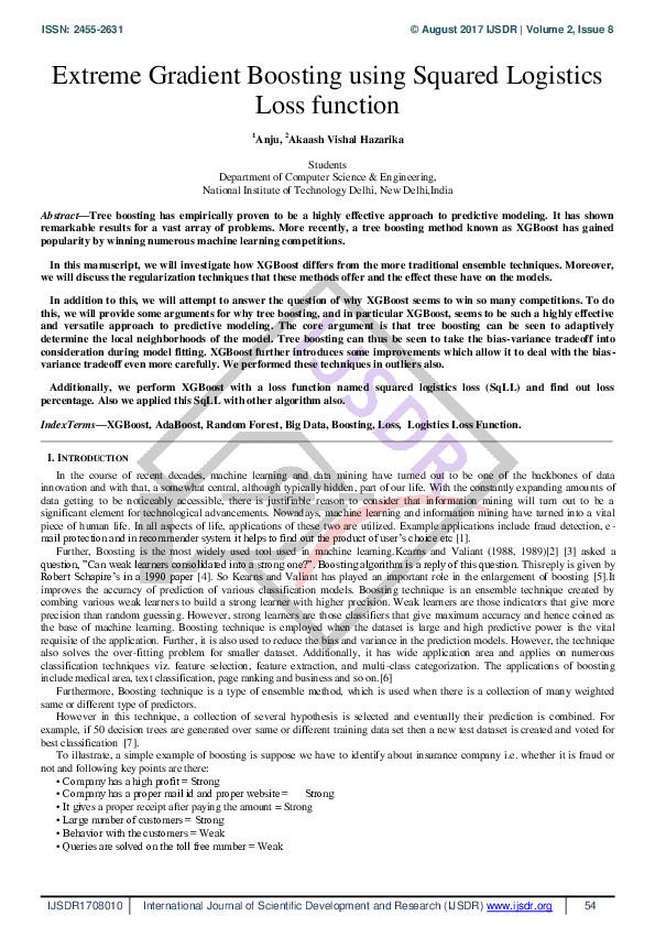 (PDF) Extreme Gradient Boosting using Squared Logistics Loss function