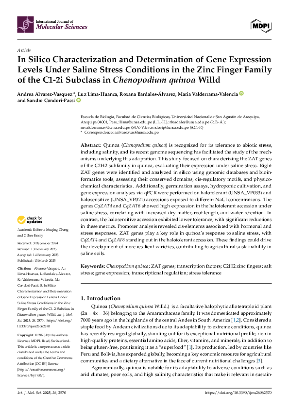 (PDF) In Silico Characterization and Determination of Gene Expression Levels Under Saline Stress ...
