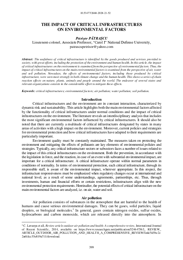(PDF) The Impact of Critical Infrastructures on Environmental Factors