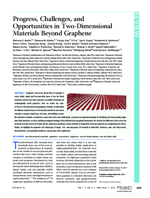 (PDF) Progress, Challenges, and Opportunities in Two-Dimensional Materials Beyond Graphene