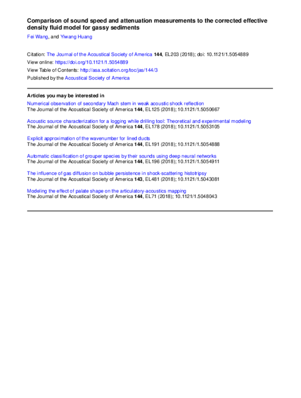 (PDF) Comparison of sound speed and attenuation measured in a sandy ...