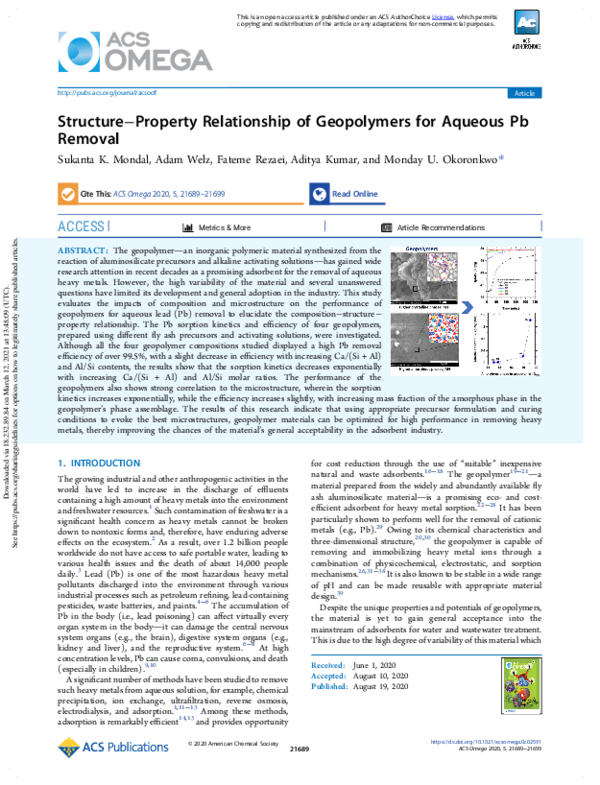 Structure Property Relationship Of Geopolymers For Aqueous Pb Removal