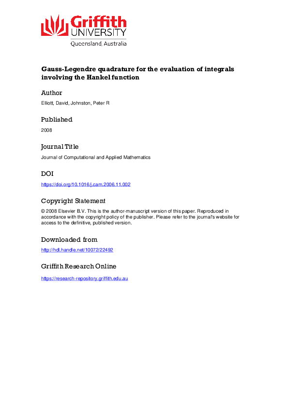 (PDF) Gauss–Legendre quadrature for the evaluation of integrals ...