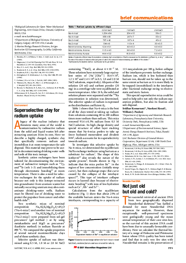 (PDF) Superselective clay for radium uptake