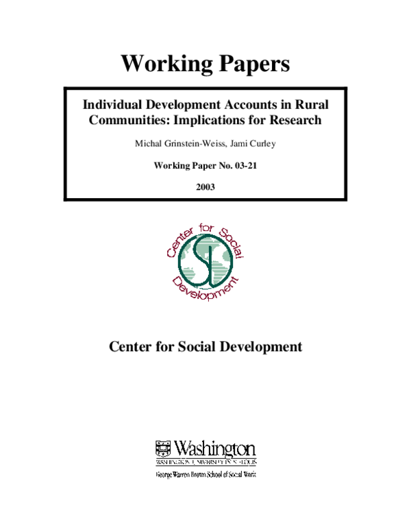 (PDF) Individual Development Accounts in Rural Communities ...