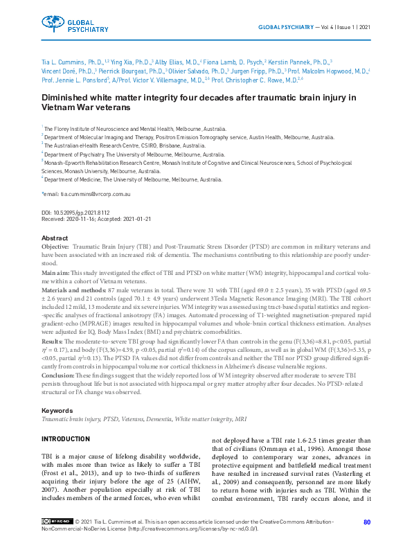 (PDF) Diminished white matter integrity four decades after traumatic ...
