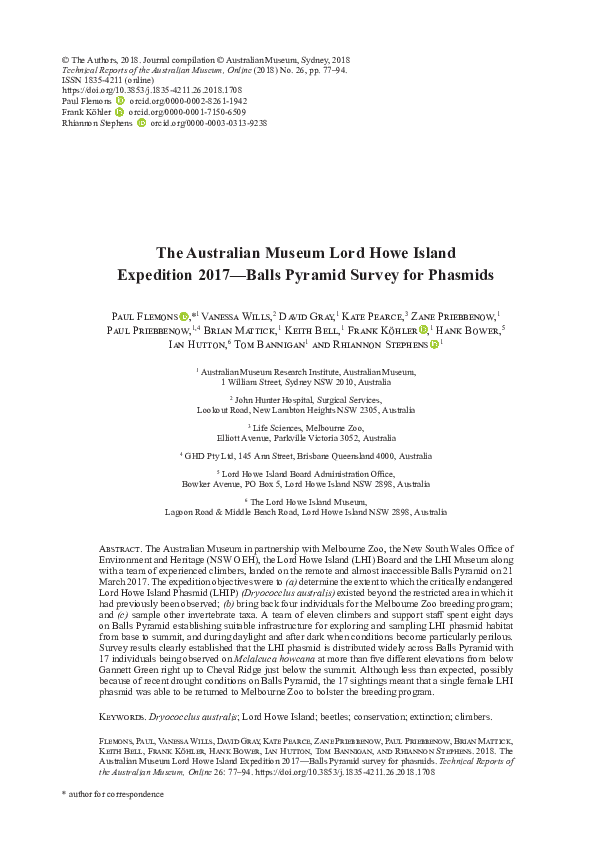 (PDF) The Australian Museum Lord Howe Island Expedition 2017—Balls ...