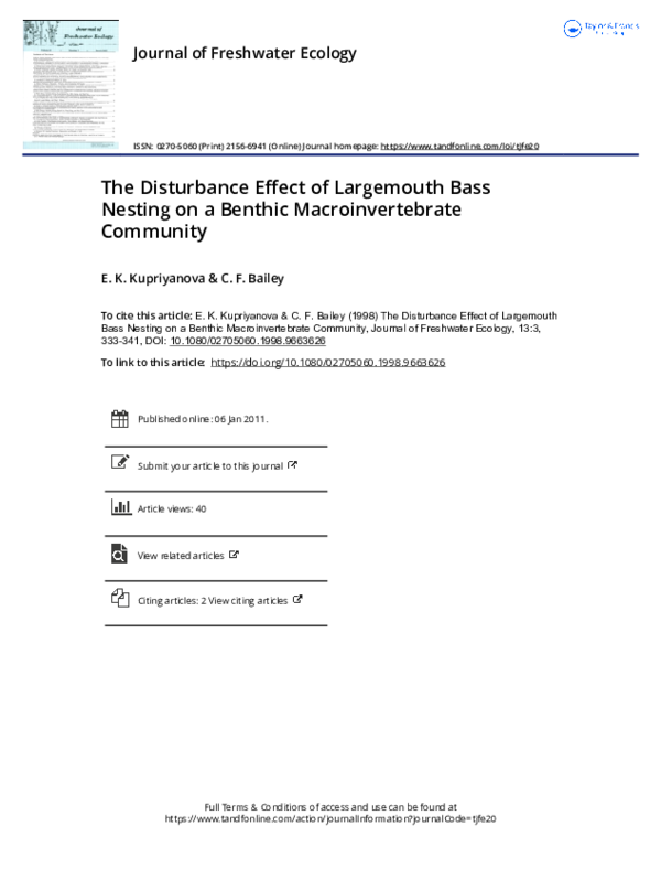 (PDF) The Disturbance Effect of Largemouth Bass Nesting on a Benthic ...