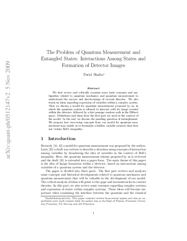 (PDF) The Problem of Quantum Measurement and Entangled States ...