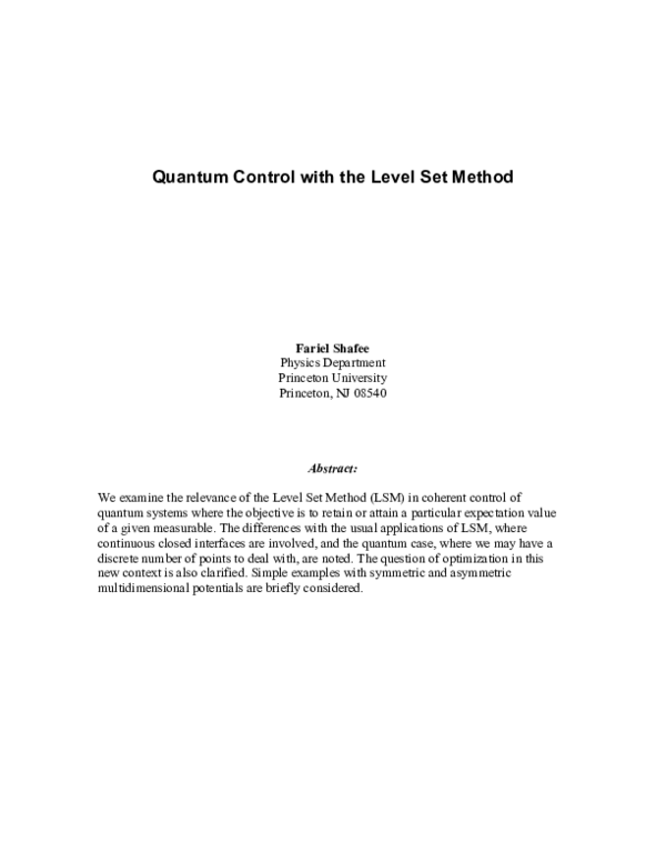 (PDF) Quantum Control with Level Set Method