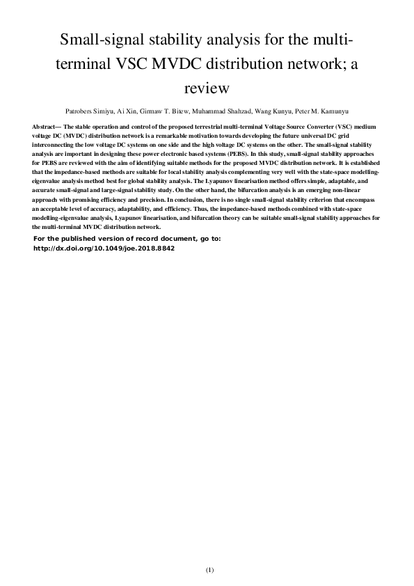 (PDF) Small‐signal stability analysis for the multi‐terminal VSC MVDC ...
