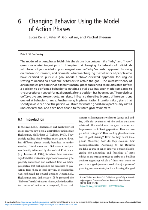 (PDF) Changing Behavior Using the Model of Action Phases