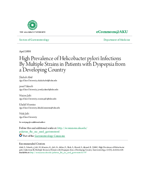 (PDF) High Prevalence of Helicobacter pylori Infections By Multiple Strains in