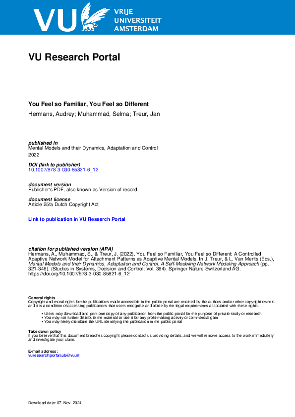 (PDF) You Feel so Familiar, You Feel so Different: A Controlled Adaptive Network Model for ...