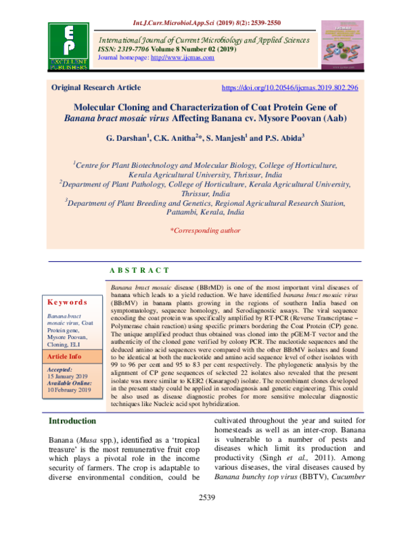 (PDF) Molecular Cloning and Characterization of Coat Protein Gene of ...