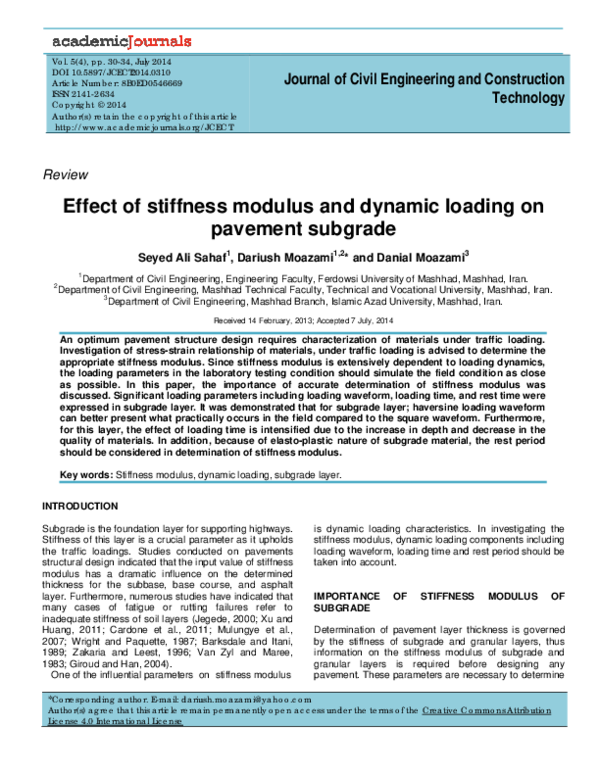 (PDF) Effect of stiffness modulus and dynamic loading on pavement subgrade