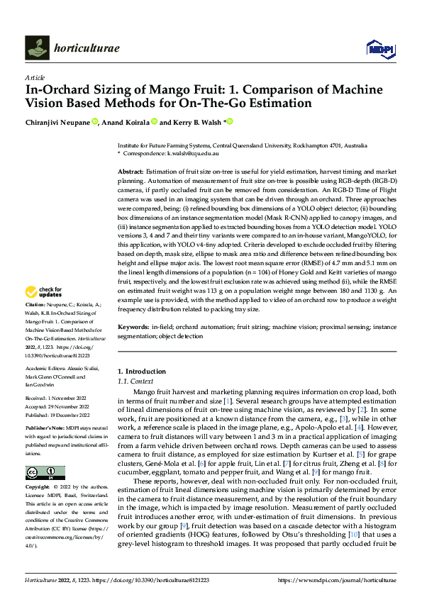 (PDF) In-Orchard Sizing of Mango Fruit: 1. Comparison of Machine Vision ...