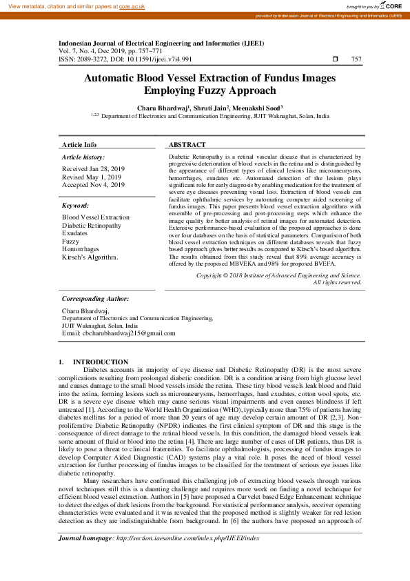 (PDF) Automatic Blood Vessel Extraction of Fundus Images Employing ...