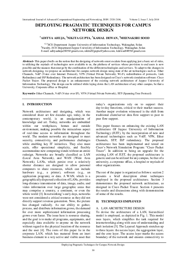 (PDF) Deploying Pragmatic Techniques for Campus Network Design