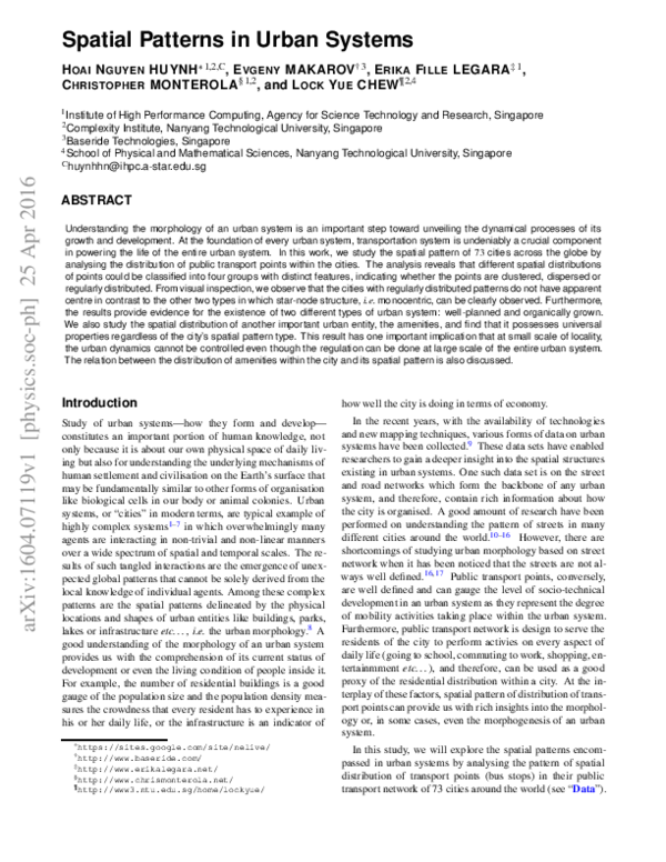 (PDF) Spatial Patterns in Urban Systems