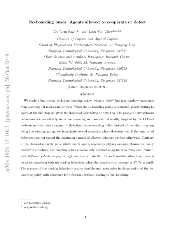 (PDF) No-boarding buses: agents allowed to cooperate or defect
